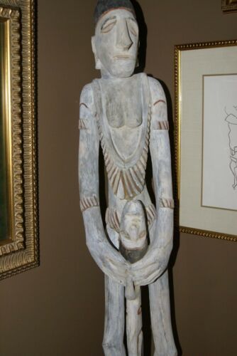 SOLD Rare Asmat Art Hand carved 5 ft+ Totem Pole Cannibal Head Hunter ...