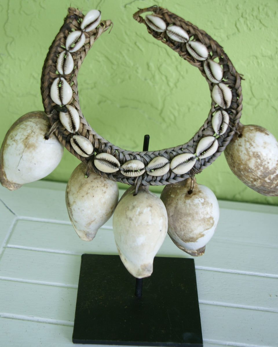 Rare Antique Luba Ceremonial Albino Cowrie Shell, Nassa, Rattan Neckla ...